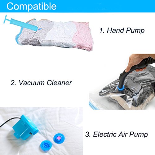 Vacuum Storage Bags Space Saving Bags for Comforters Clothes Pillow Bedding Blanket Storage, Double Zip Lock Seal & Leak Valve, Free Travel Hand Pump Included (4 Pack - 2 Jumbo + 1 Large + 1 Medium)
