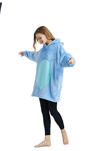 Mosbowone Wearable Blanket Oversized Hoodie Sweatshirt Sherpa TV-Blanket with Sleeves and Pockets Blue