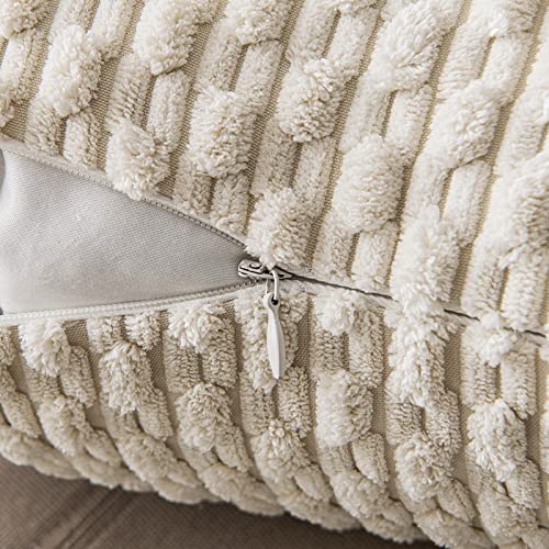 MIULEE Throw Pillow Covers Soft Corduroy Decorative Set of 2 Boho Striped Pillow Covers Pillowcases Farmhouse Home Decor for Couch Bed Sofa Living Room 18x18 Inch Cream White
