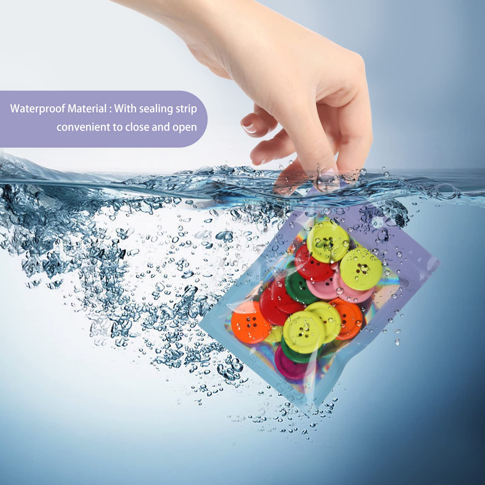 120 PCS Smell Proof Mylar Bags Resealable Odor Proof Bags Holographic Packaging Pouch Bag with Clear Window for Food Storage Jewelry Candy Electronics Storage, 4 Sizes