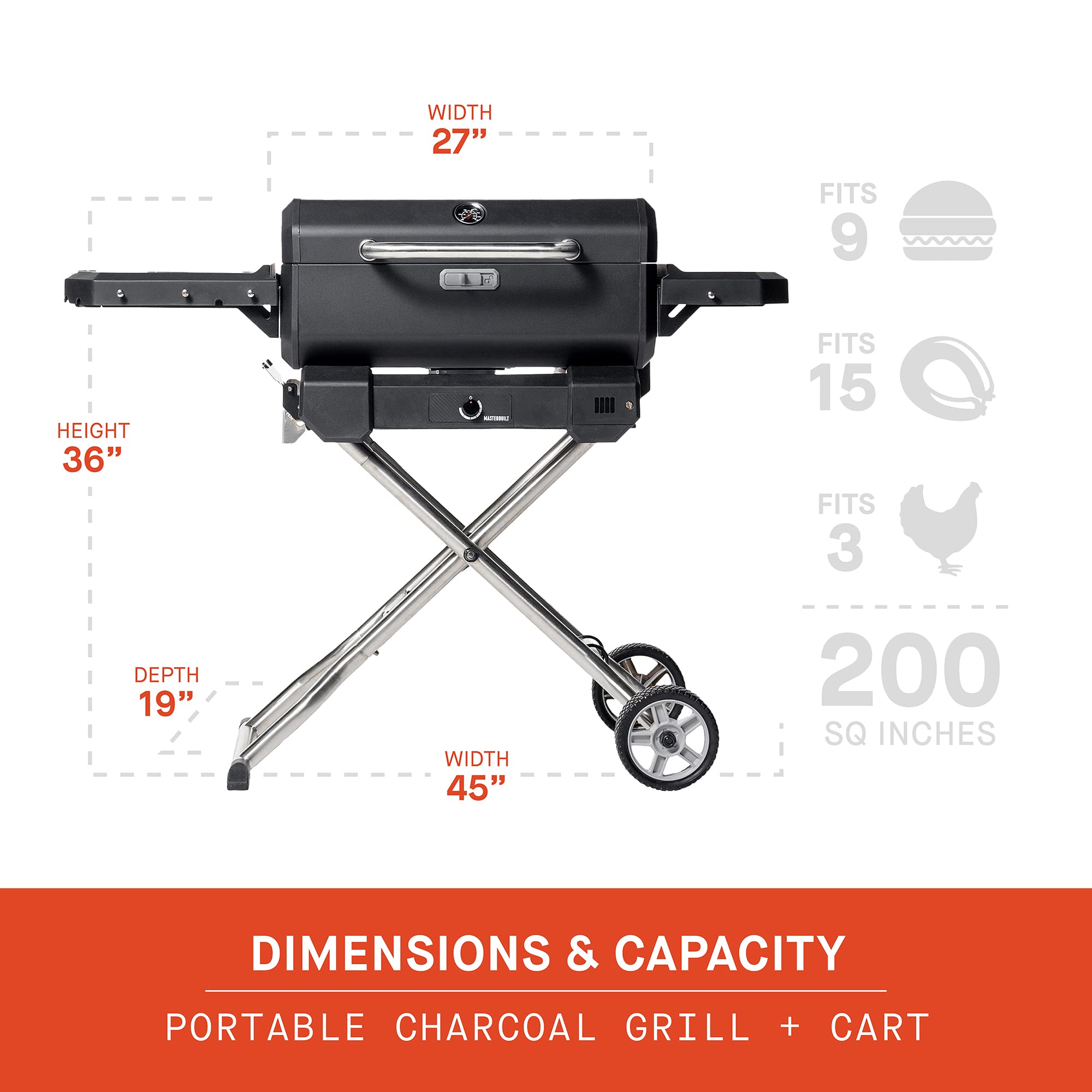 Masterbuilt Portable Charcoal Grill with Cart + Grill Cover Bundle