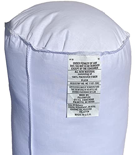 Pillowflex Bolster Pillow - 8" x 24" - Plush Polyester-Filled Insert for Decorative Shams - Comes in a Poly-Cotton Shell - Odorless, Lint, and Dust-Free, No Lumps Stuffing for Pillows (White, Round)