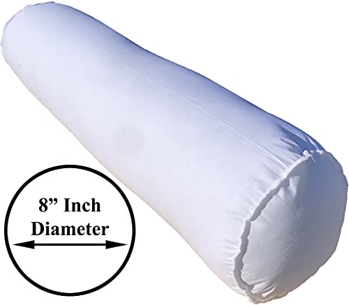 Pillowflex Bolster Pillow - 8" x 24" - Plush Polyester-Filled Insert for Decorative Shams - Comes in a Poly-Cotton Shell - Odorless, Lint, and Dust-Free, No Lumps Stuffing for Pillows (White, Round)