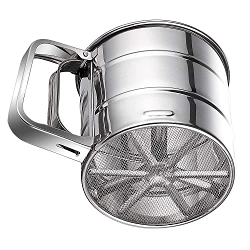 Flour Sifter,Stainless Steel Sifter for Baking, Double Layers Sifter, Powder Sugar Shaker with Hand Press Design, Flour Sifter for Baking in the kitchen