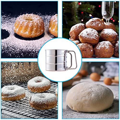 Flour Sifter,Stainless Steel Sifter for Baking, Double Layers Sifter, Powder Sugar Shaker with Hand Press Design, Flour Sifter for Baking in the kitchen