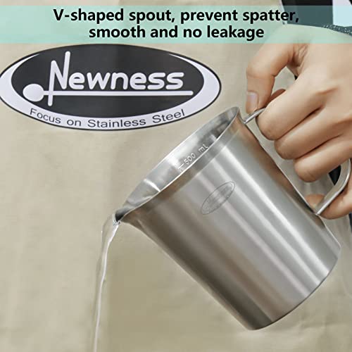 Measuring Cup, [Upgraded, 3 Measurement Scales, Including Cup Scale, ML Scale, Ounce Scale], Newness Stainless Steel Measuring Cup with Marking with Handle, 16 Ounces (0.5 Liter, 2 Cup)