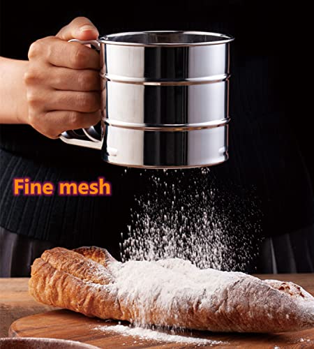 Flour Sifter,Stainless Steel Sifter for Baking, Double Layers Sifter, Powder Sugar Shaker with Hand Press Design, Flour Sifter for Baking in the kitchen