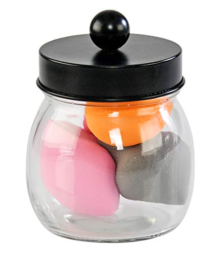 Home-X Mason Jar for Bathroom Organization, Apothecary Jars with Lids (Black) 8oz Capacity