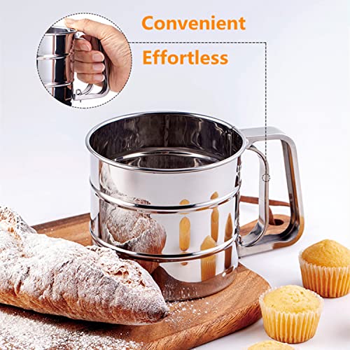 Flour Sifter,Stainless Steel Sifter for Baking, Double Layers Sifter, Powder Sugar Shaker with Hand Press Design, Flour Sifter for Baking in the kitchen