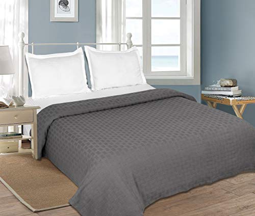GLAMBURG 100% Cotton Bed Blanket, Breathable Bed Blanket Queen Size, Cotton Thermal Blankets Full - Queen Size, Perfect for Layering Any Bed for All Season - Charcoal Grey