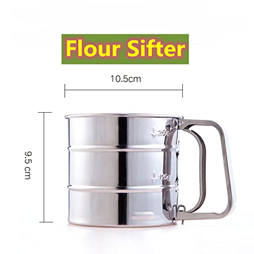 Flour Sifter,Stainless Steel Sifter for Baking, Double Layers Sifter, Powder Sugar Shaker with Hand Press Design, Flour Sifter for Baking in the kitchen