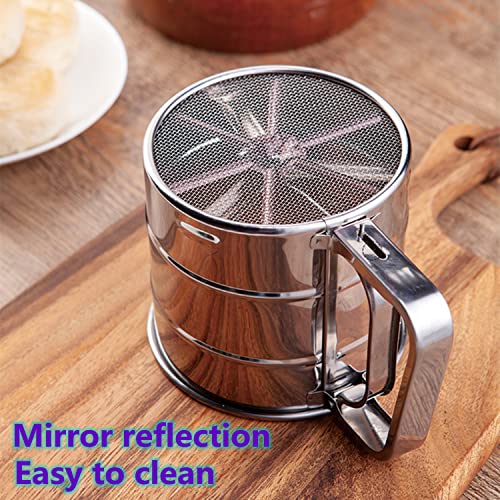 Flour Sifter,Stainless Steel Sifter for Baking, Double Layers Sifter, Powder Sugar Shaker with Hand Press Design, Flour Sifter for Baking in the kitchen
