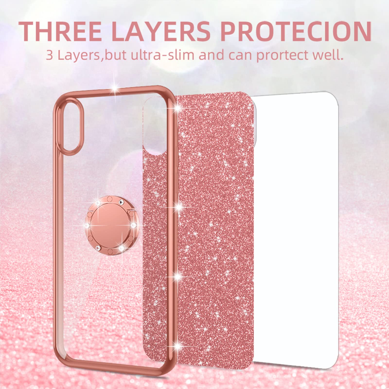 nancheng for Sony Xperia 1 III Phone Case (2021) with Ring Kickstand Lanyard Shockproof Protection Cover - Rose Gold