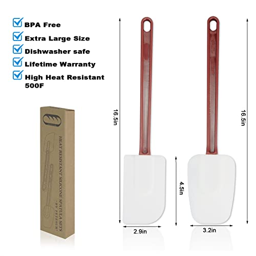 High Heat Resistant Silicone Scraper Spoon Commercial Spatula for Cooking, Rubber Spatula Set of 2, (16.5'')