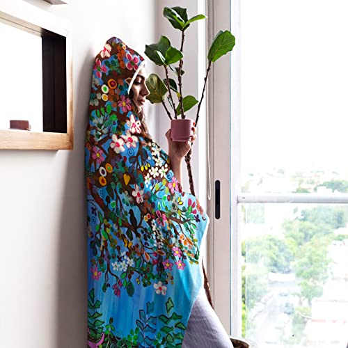 321DESIGN Blue Tree of Life Wearable Blanket Fleece Hooded Robe Cloak Throw Quilt Poncho Microfiber Sherpa Plush Warm Wrap Multiple-Size Adult(80"x60"in)