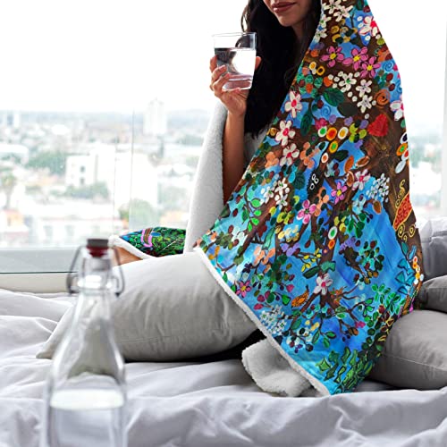321DESIGN Blue Tree of Life Wearable Blanket Fleece Hooded Robe Cloak Throw Quilt Poncho Microfiber Sherpa Plush Warm Wrap Multiple-Size Adult(80"x60"in)