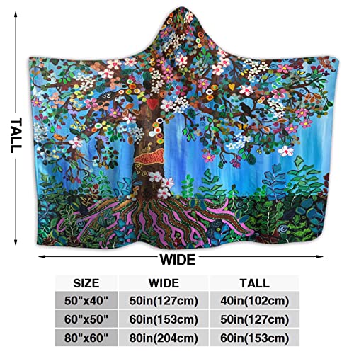 321DESIGN Blue Tree of Life Wearable Blanket Fleece Hooded Robe Cloak Throw Quilt Poncho Microfiber Sherpa Plush Warm Wrap Multiple-Size Adult(80"x60"in)