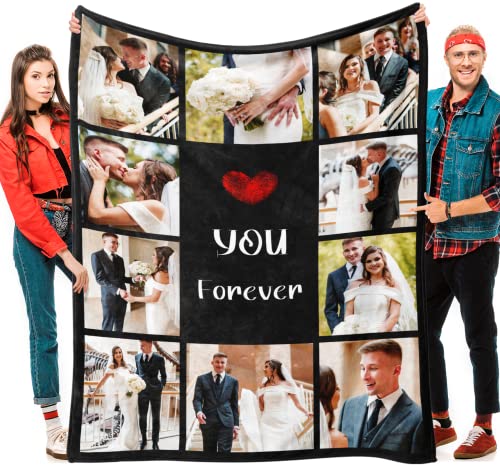 Zookao Custom Blankets with Photos and Text, Made in USA Personalized Blanket with Picture Memorial Throw Blanket for Couples, Personalized Gifts for Anniversary Valentine's Day(30"x40")