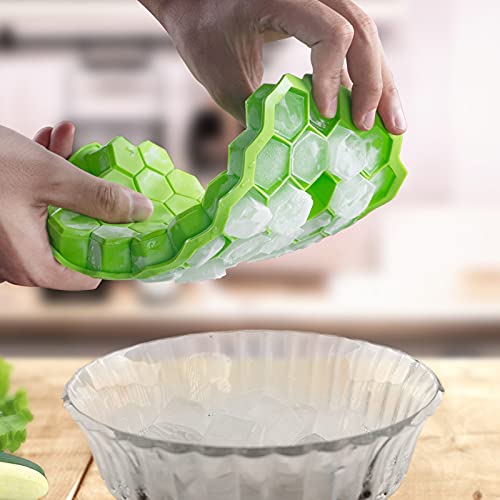 2 PCS Premium Ice Cube Trays, AUSSUA Silicone Ice Cube Molds with Sealing Lid, 74-Ice Trays, Reusable, Safe Hexagonal Ice Cube Molds, for Chilled Drinks, Whiskey, Cocktail, Food
