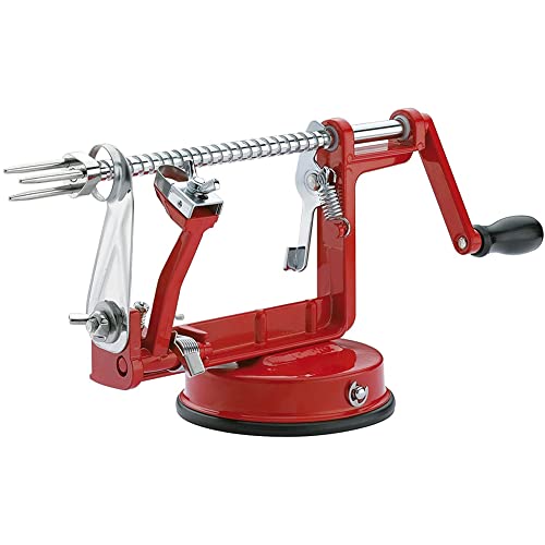 Apple Peeler Corer, Long lasting Chrome Cast Magnesium Alloy Apple Peeler Slicer Corer with Stainless Steel Blades and Powerful Suction Base for Apples and Potato(Red)