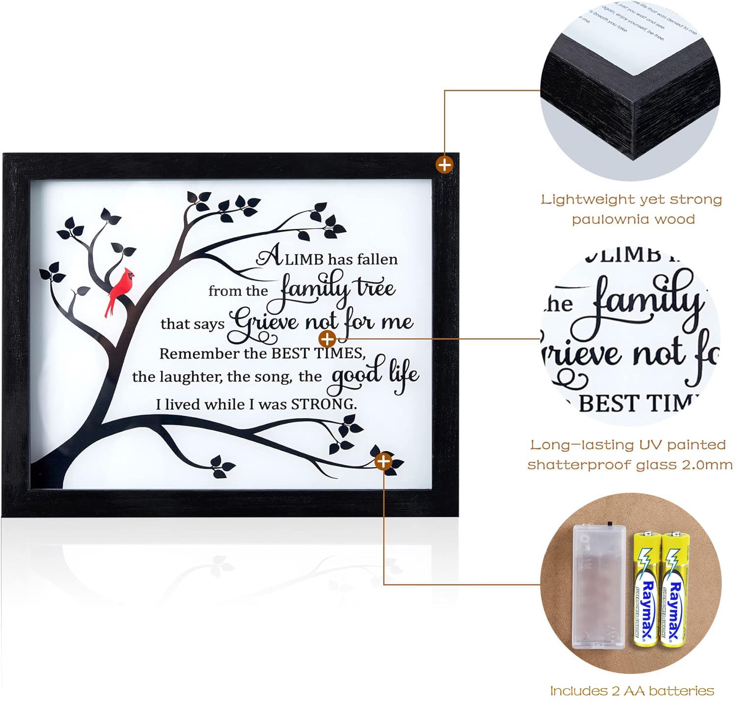 WOODEXPE Sympathy Gift LED Memorial Shadow Box Memorial Gifts for Loss of Loved One - A Limb Has Fallen