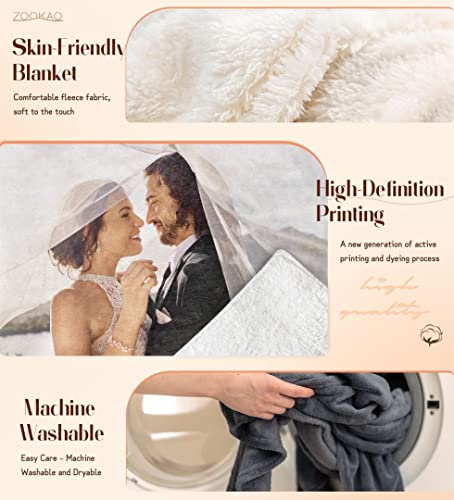 Zookao Custom Blankets with Photos and Text, Made in USA Personalized Blanket with Picture Memorial Throw Blanket for Couples, Personalized Gifts for Anniversary Valentine's Day(30"x40")