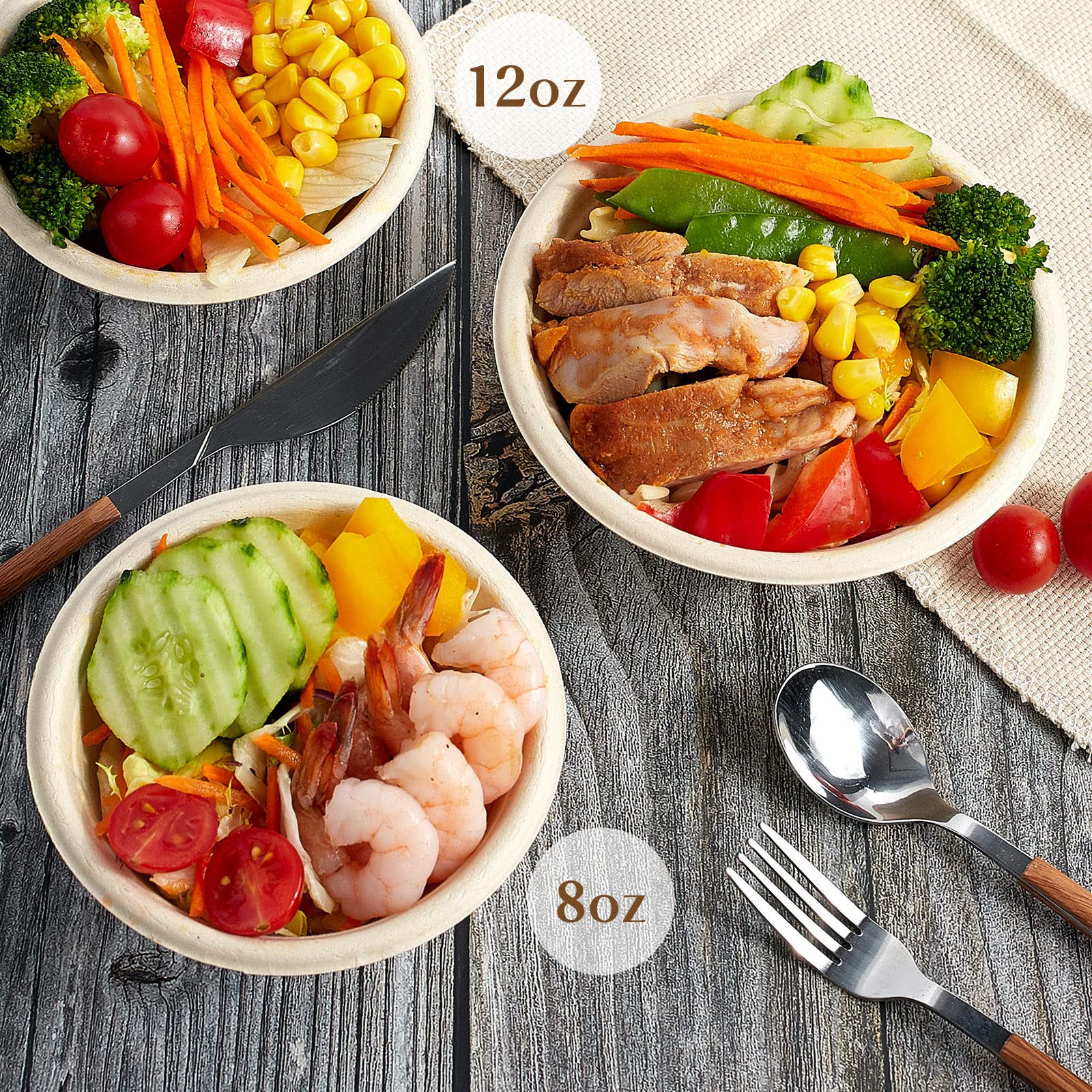 ZORRITA 150 Pack 8 oz Paper Bowls Disposable Small Compostable Soup Bowls Natural Sugarcane Biodegradable Bowls for Ice Cream, Desserts, Pet Food