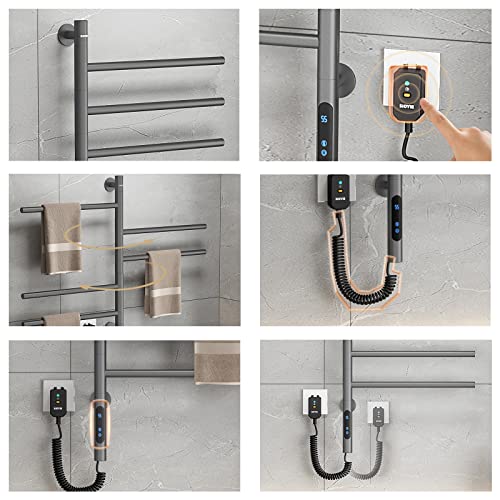 ESOP Electric Heated Towel Racks, Wall Mounted Rotatable Towel Warmer Racks, Hot Towel Rack with Timer, Constant Temperature Heated Towel Warmer for Bathroom, Adjustable Towel Rack, 42 * 66CM