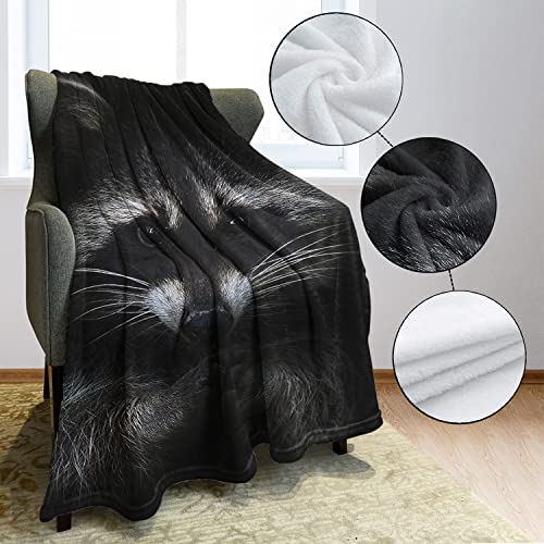 HommomH Raccoon Blanket Animal Pattern Digital Print Fleece Throw Black 50"x60"