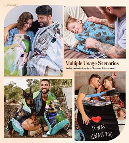 Zookao Custom Blankets with Photos and Text, Made in USA Personalized Blanket with Picture Memorial Throw Blanket for Couples, Personalized Gifts for Anniversary Valentine's Day(30"x40")
