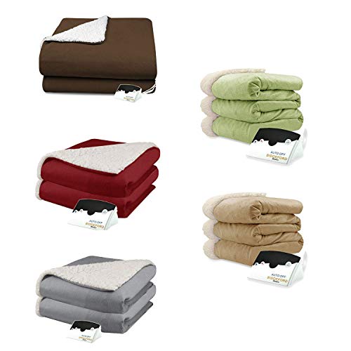 Biddeford Blankets Micro Mink Sherpa Electric Heated Blanket with Digital Controller, Queen, Grey
