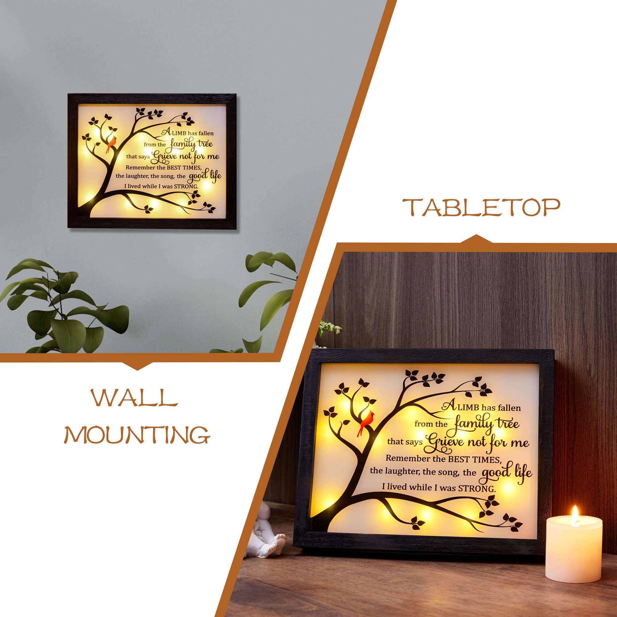WOODEXPE Sympathy Gift LED Memorial Shadow Box Memorial Gifts for Loss of Loved One - A Limb Has Fallen
