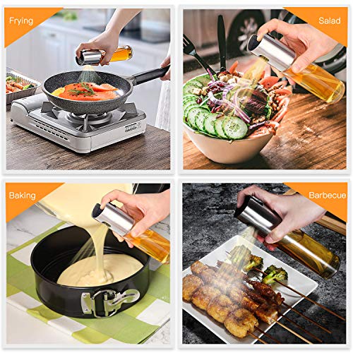 NORBASE Oil Sprayer for Cooking, 2 Pack Upgraded Olive Oil Spray Bottle Mister Refillable with Scale Air Fryer Accessories for Kitchen, Salad, Baking, BBQ, Frying