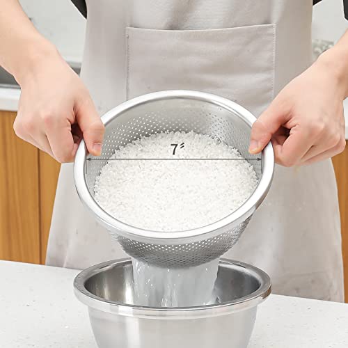 304 Stainless Steel Microporous Colander, 2-Qt Large Capacity with Mixing Bowl For washing vegetables, fruit and rice and for draining cooked pasta. (2PC) (2QT)