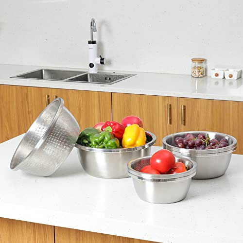 304 Stainless Steel Microporous Colander, 2-Qt Large Capacity with Mixing Bowl For washing vegetables, fruit and rice and for draining cooked pasta. (2PC) (2QT)