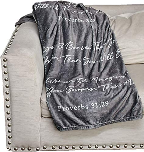 Double Creek Proverbs 31 Woman Lightweight Scripture Throw Blanket Inspirational Verses, Comfort Blanket 50"x 60" Gift for Women