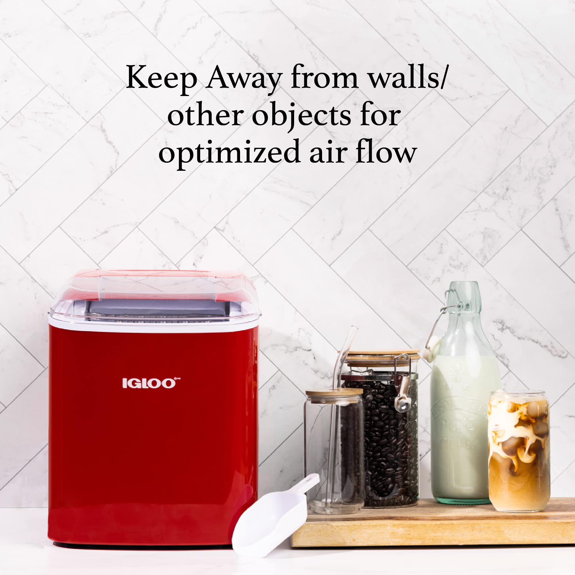 Igloo Electric Countertop Ice Maker Machine - Automatic and Portable - 26 Pounds in 24 Hours - Ice Cube Maker - Ice Scoop and Basket - Ideal for Iced Coffee and Cocktails - Red