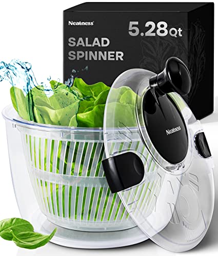 Neatness Large Salad Spinner with Drain, Bowl, and Colander - Quick and Easy Multi-Use Lettuce Spinner, Vegetable Dryer, Fruit Washer, Pasta and Fries Spinner - 5.28 Qt