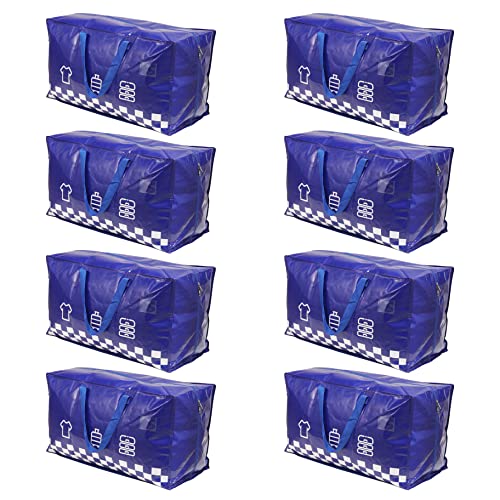 ATBAY Moving Bags Heavy Duty Extra Large Storage Bags with Zipper and Strong Handles for Clothes/Shoes/Blanket, 8PACK Blue
