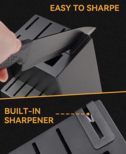 knife set, Dishwasher Safe Kitchen Knife Set with Block, 15 Pcs Black knife sets for kitchen with block Self Sharpening, 6 Steak Knives, Anti-slip handle, Black