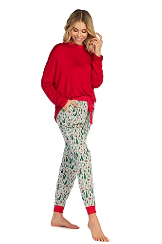 Mud Pie Womens Holiday Christmas Pajamas Set, Red, Small