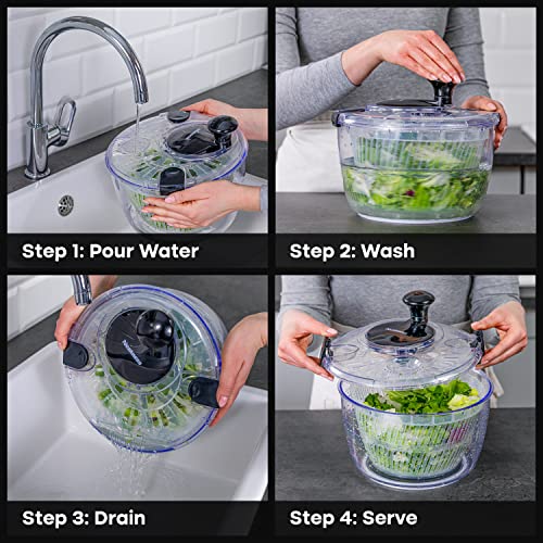 Neatness Large Salad Spinner with Drain, Bowl, and Colander - Quick and Easy Multi-Use Lettuce Spinner, Vegetable Dryer, Fruit Washer, Pasta and Fries Spinner - 5.28 Qt
