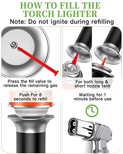 Uamector Butane Torch, Upgraded Refillable Kitchen Torch Lighter with Adjustable Dual Strong Flame & Safety Lock, Blow Food Torch for BBQ, Baking, Brulee, Creme, Silver-sets (Butane Gas Not Included)