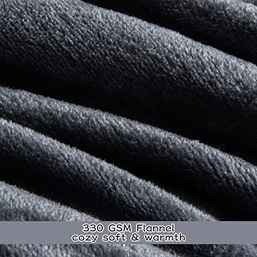 Finehom Soft Flannel Fleece Throw Blanket Queen Size, All Season 330GSM Super Soft Cozy and Warm Blanket for Bed Sofa Couch, 90x90 Inches, Dark Grey
