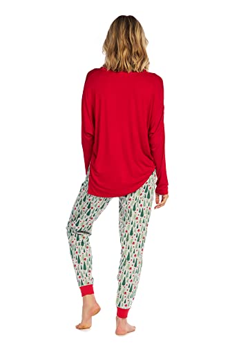 Mud Pie Womens Holiday Christmas Pajamas Set, Red, Small