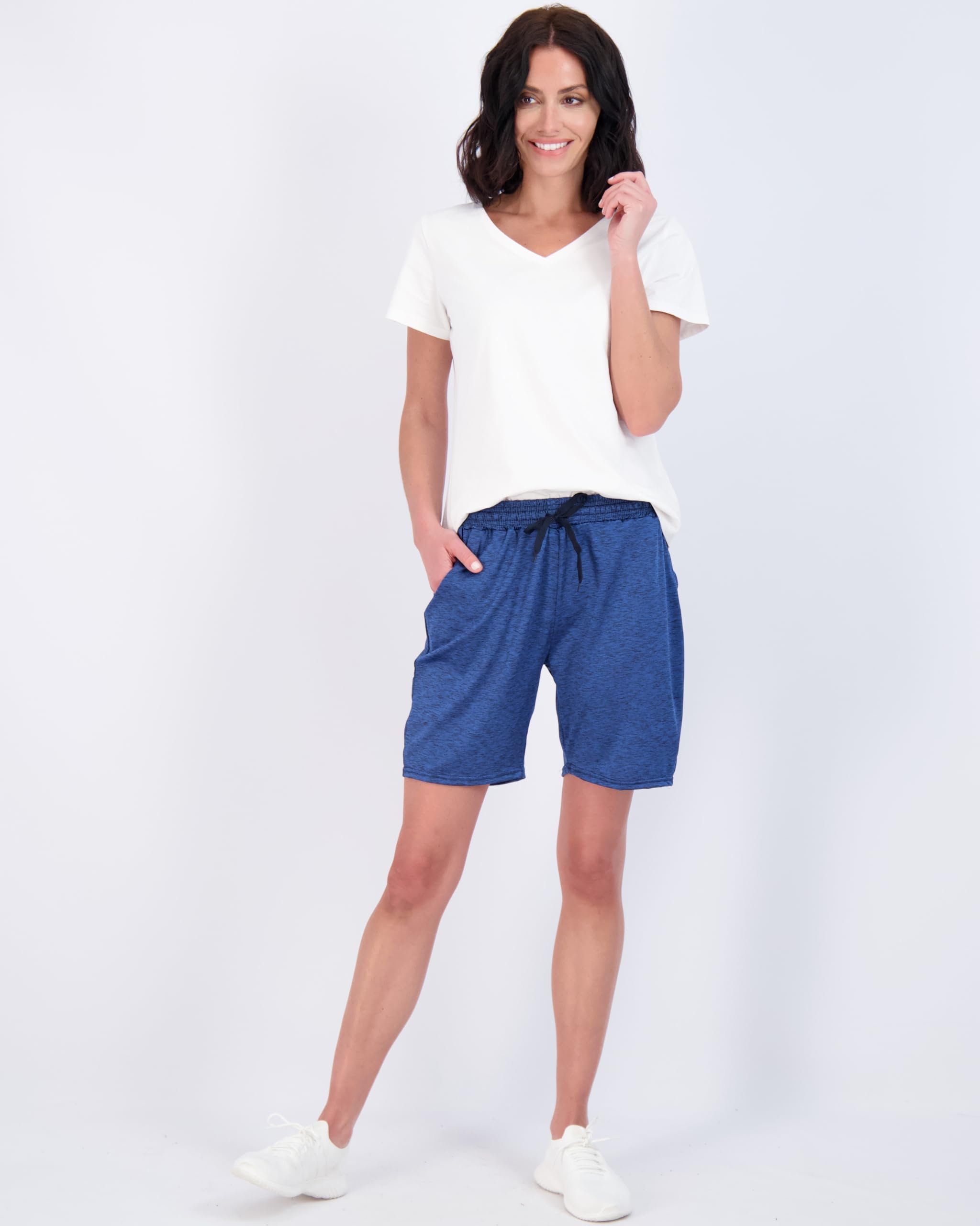 Real Essentials Women’s Plus Size Just My Quick Dry Fit 7 Inch Inseam Athletic Casual Lounge Fitness Gym Long Shorts High Waisted Running Bermuda Pockets Ladies Workout Active, Set 1, 1X, Pack of 4