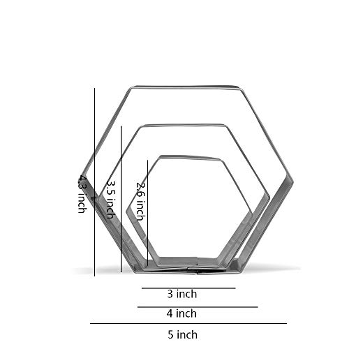 Large Hexagon Cookie Cutter Set - 5”,4”,3” - 3 Piece - Stainless Steel