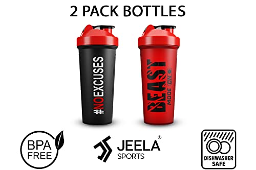 JEELA SPORTS - 2 PACK Protein Shaker Bottles for Protein Mixes With Shake Ball - 24 Oz, Dishwasher Safe Blender Shaker Bottles, Shaker Cup for Protein Shakes for Pre & Post Workout- Gifts, Gym