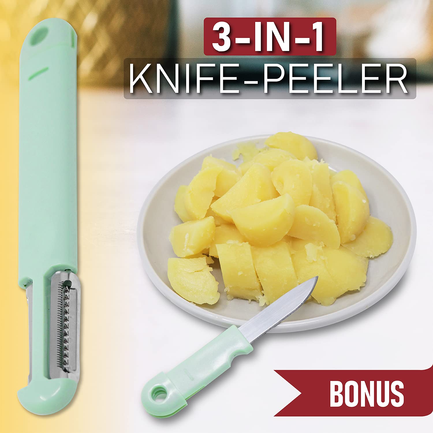 Cook Army Potato Ricer Stainless Steel Professional β 15 Oz Ricer Kitchen Tool With 3 Interchangeable Discs & Non Slip Handle β Mashed Potatoes Ricer & 3 in 1 Veggie Potato Peeler Knife Gadget