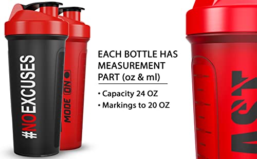JEELA SPORTS - 2 PACK Protein Shaker Bottles for Protein Mixes With Shake Ball - 24 Oz, Dishwasher Safe Blender Shaker Bottles, Shaker Cup for Protein Shakes for Pre & Post Workout- Gifts, Gym